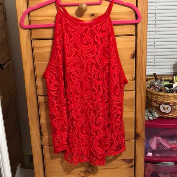 Tops | Red Spaghetti Strap With Lacey Detail | Poshmark
